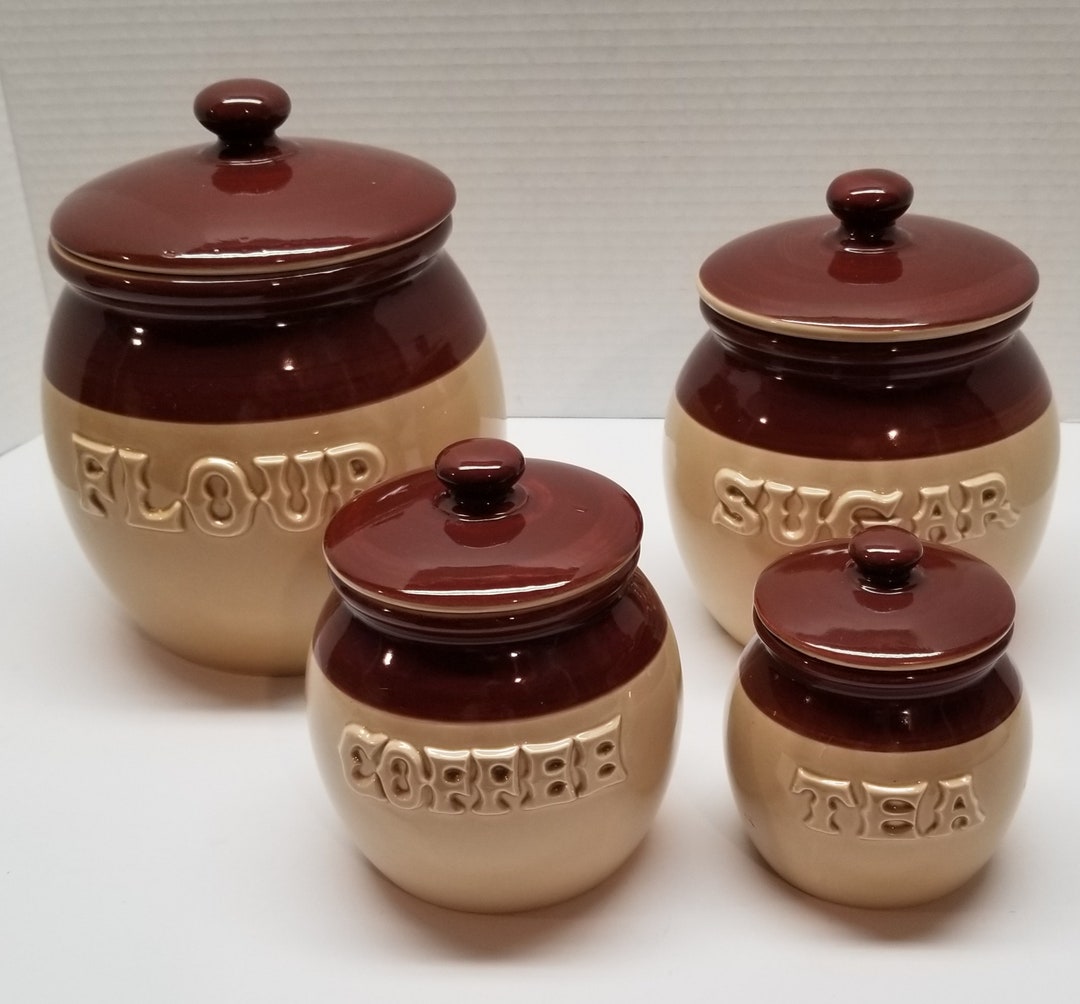 Vintage Inarco Japan Brown and Tan Canister Set - Etsy