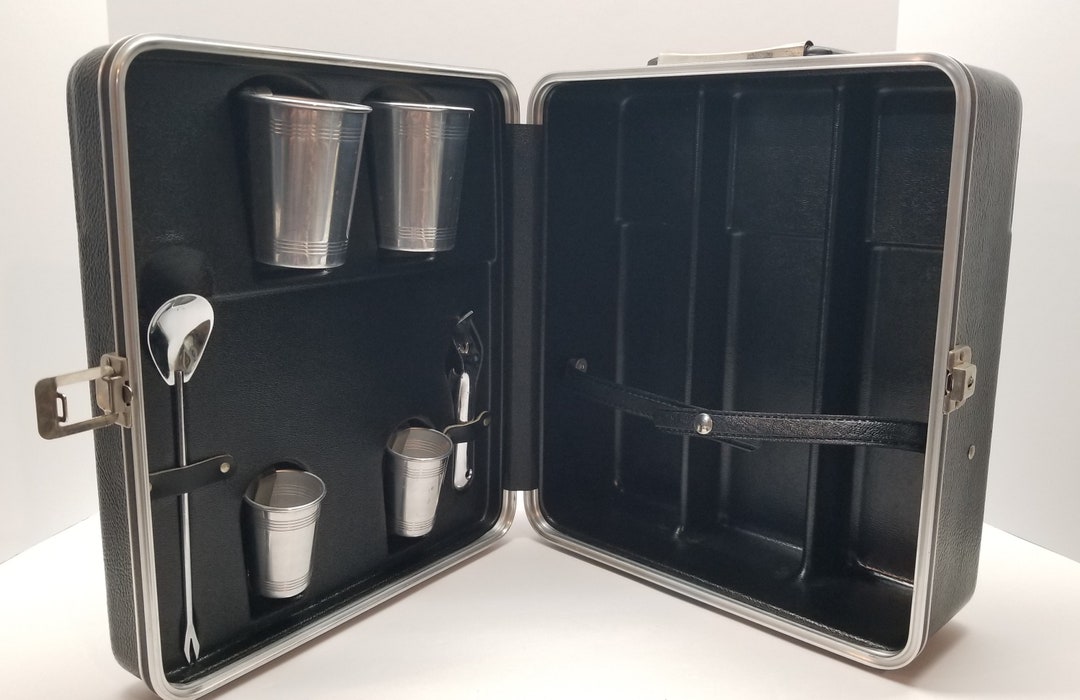 Vintage Platt Portable MCM Travel Bar Has Glasses, Shot Glasses, Spoon ...
