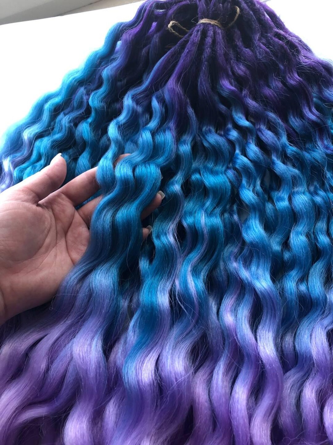 Purple to Blue to Light Violet Dreads Extensions, Ombre Curly Dreadlock ...