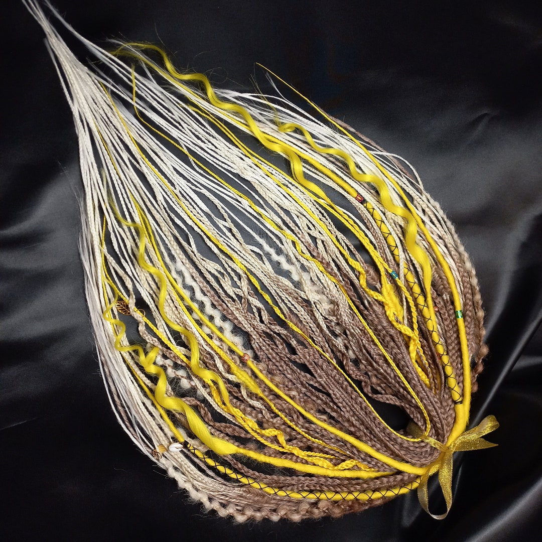 Brown to White Dreads With Yellow Locs Synthetic Ombre Dreadlocks ...