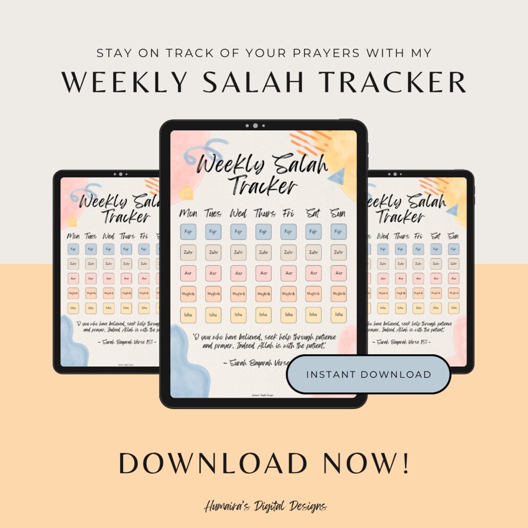 Aesthetic Weekly Salah Tracker, Instant Download, Ready to Print ...
