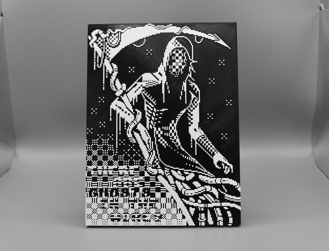 Grim Reaper Cyberpunk Skeleton 3D Illusion Pixel Art Wall Sculpture ...