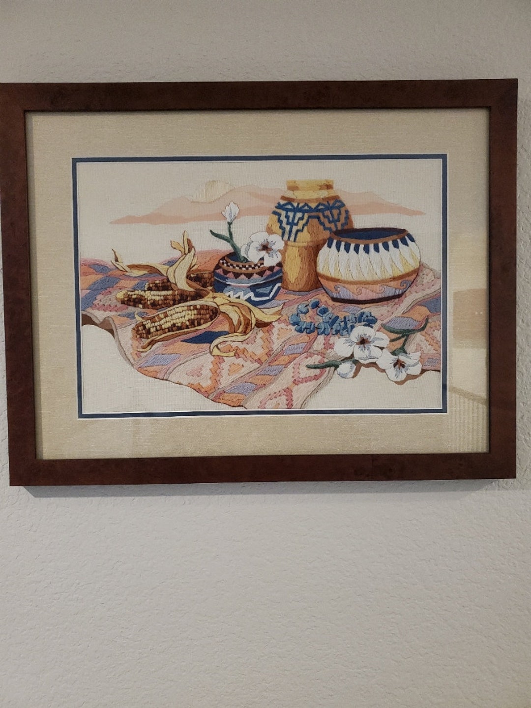 Framed Native American Crewel Still Life - Etsy