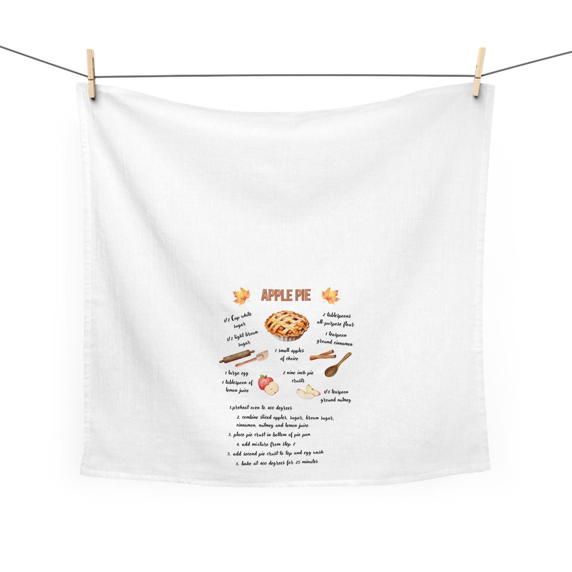Custom Tea Towel Apple Pie Kitchen Decor, Personalized Dish Towel ...