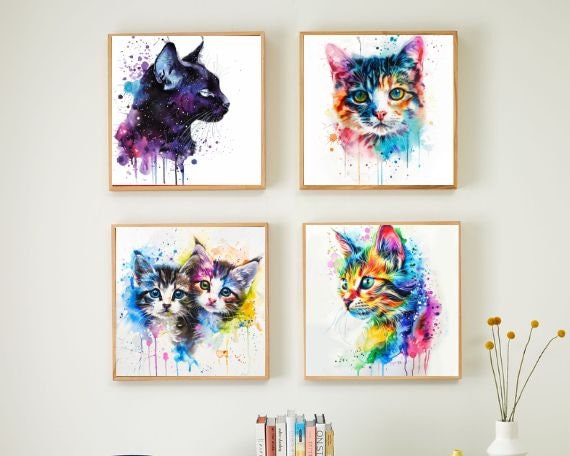 12 Cats Clipart, Printable Watercolor Clipart, High Quality Jpgs ...