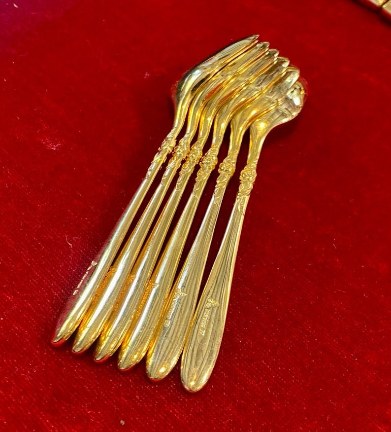 Set of 6 Gold Tone Stainless Steel Teaspoons With Enamel Rose Floral ...