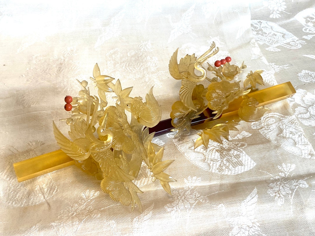 Vintage Meiji Era Celluloid Japanese Traditional Hairpin With Crane ...