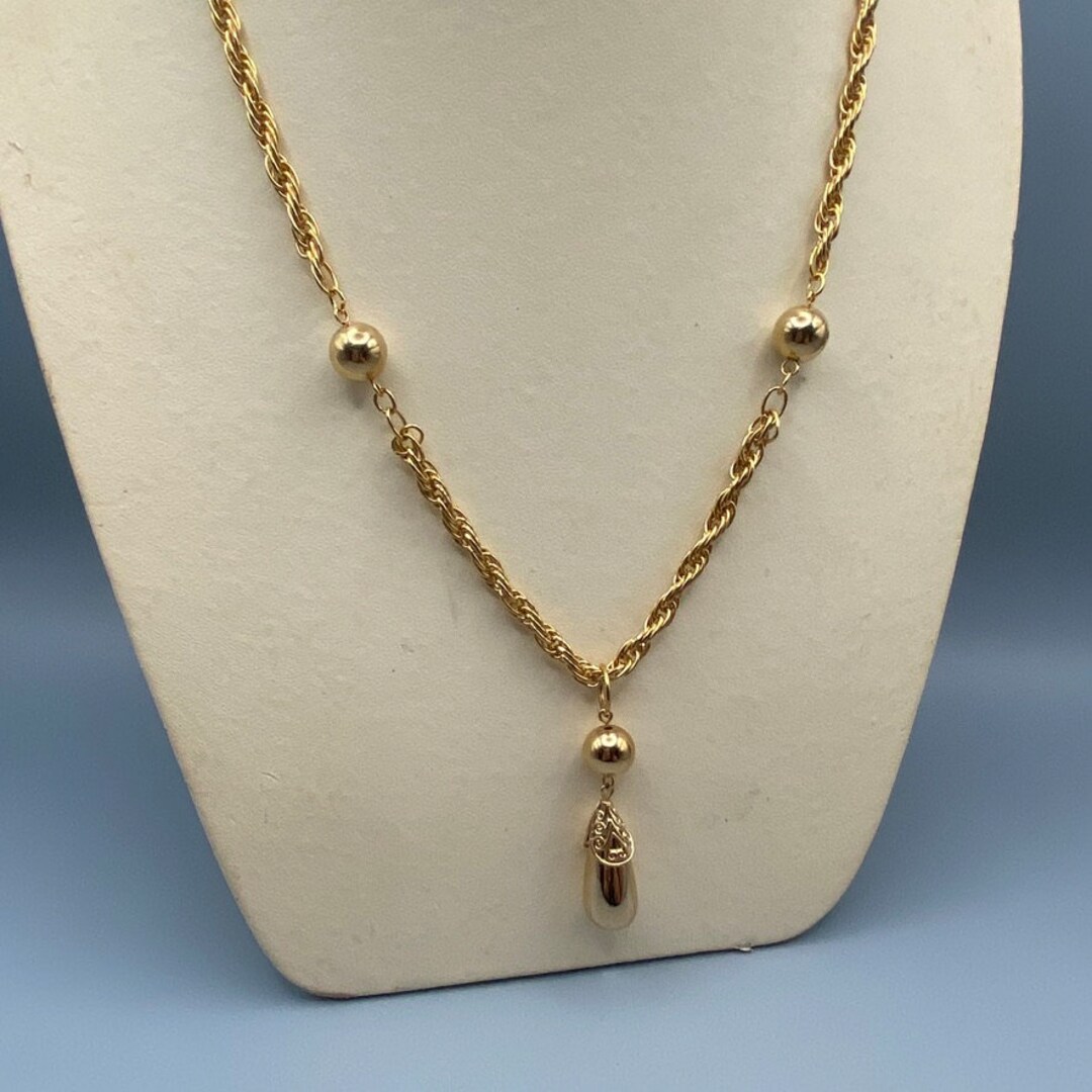 Vintage Gold Spiral Chain Necklace W/ Gold Bauble and Pendant Accents ...