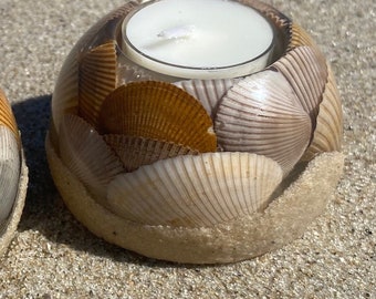 Cement Vessel,beach Theme,seashell Tealight Candle Holder - Etsy