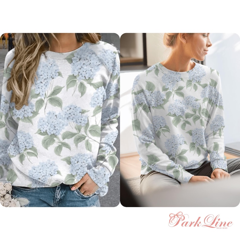Blue Hydrangea Floral Sweatshirt: Women's Raglan Crewneck - Etsy