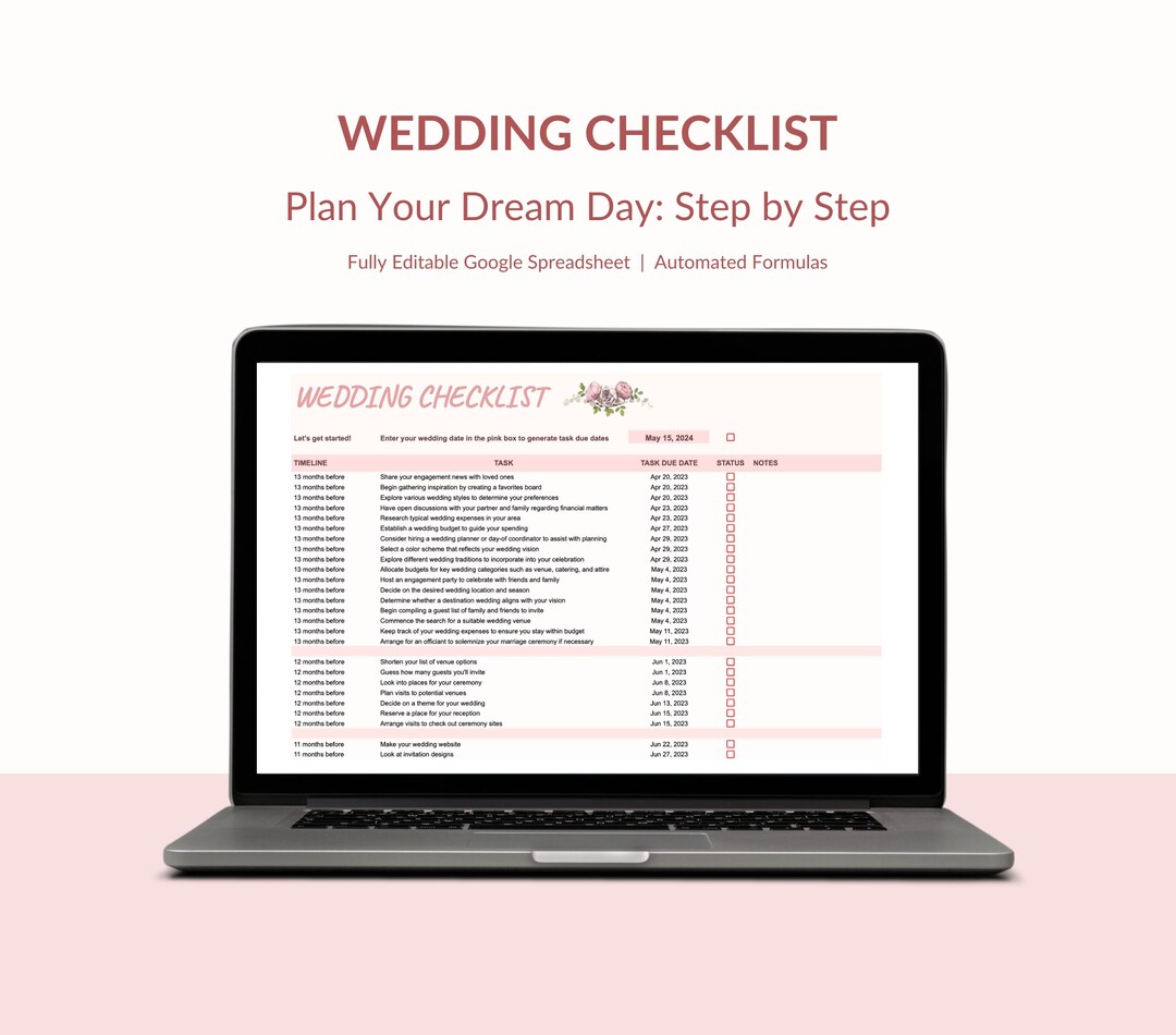 Editable Wedding Checklist, Spreadsheet Wedding Planner, Digital ...