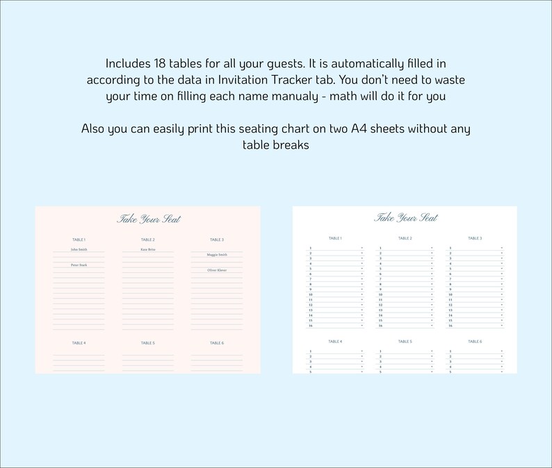 Editable Table Seating Chart Template, Event Invitations Tracker ...