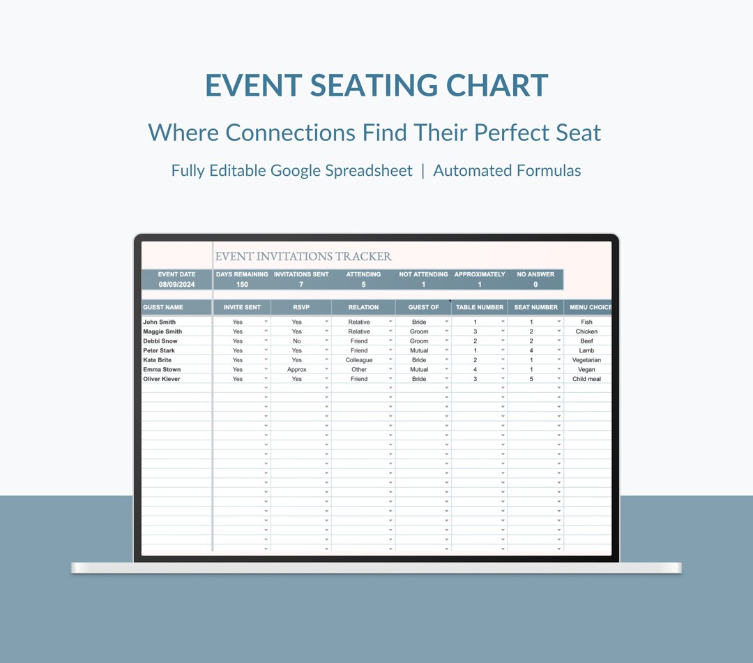 Editable Table Seating Chart Template, Event Invitations Tracker ...