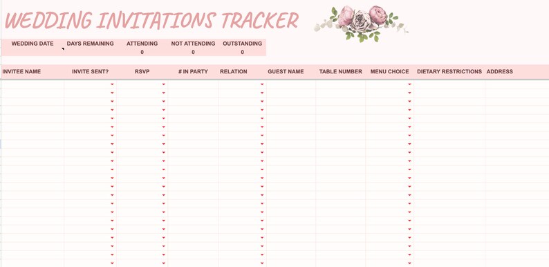 Editable Wedding Guest Invitations Tracker - Google Spreadsheet Wedding ...