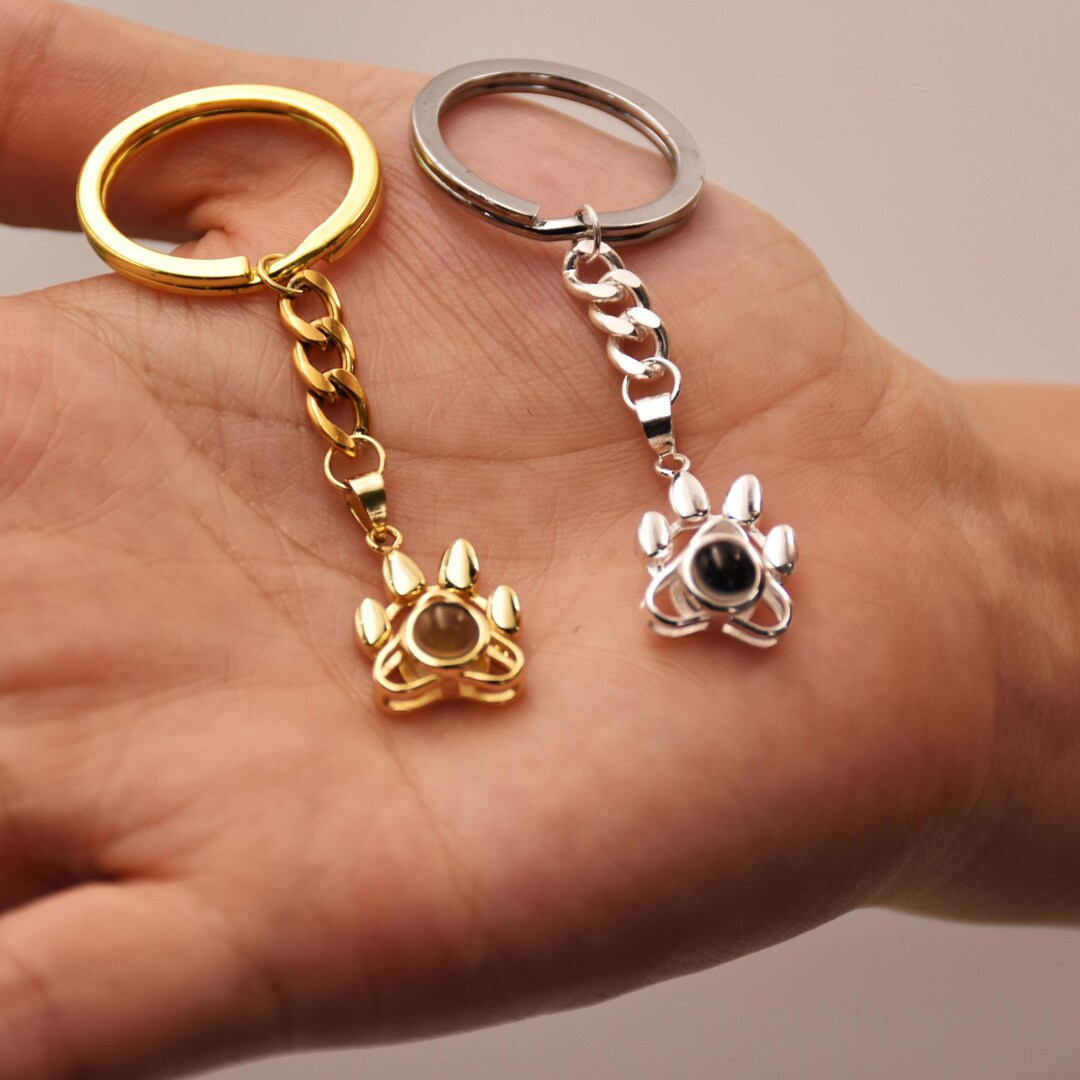 Personalized Paw Print Projection Photo Keychain, Custom Pet Photo ...
