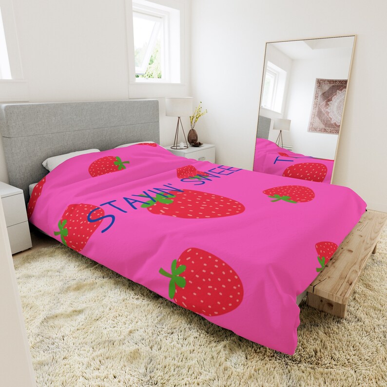 Coquette Design Duvet Cover With Yummy Looking Strawberries on a Pastel ...