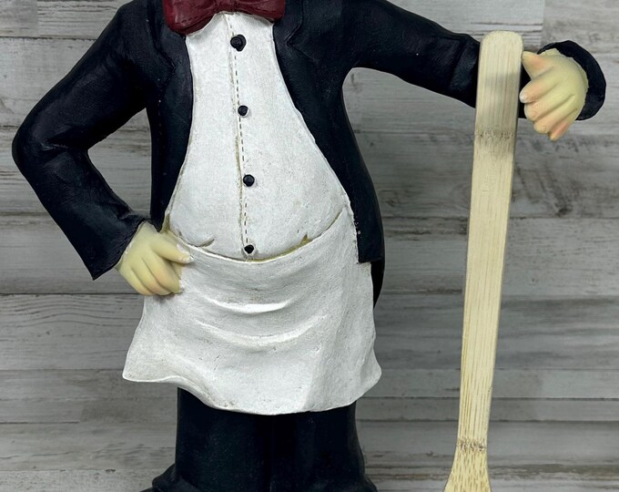Vintage Waiter Butler Server Statue Figurine Utensil Holder Black Suit ...