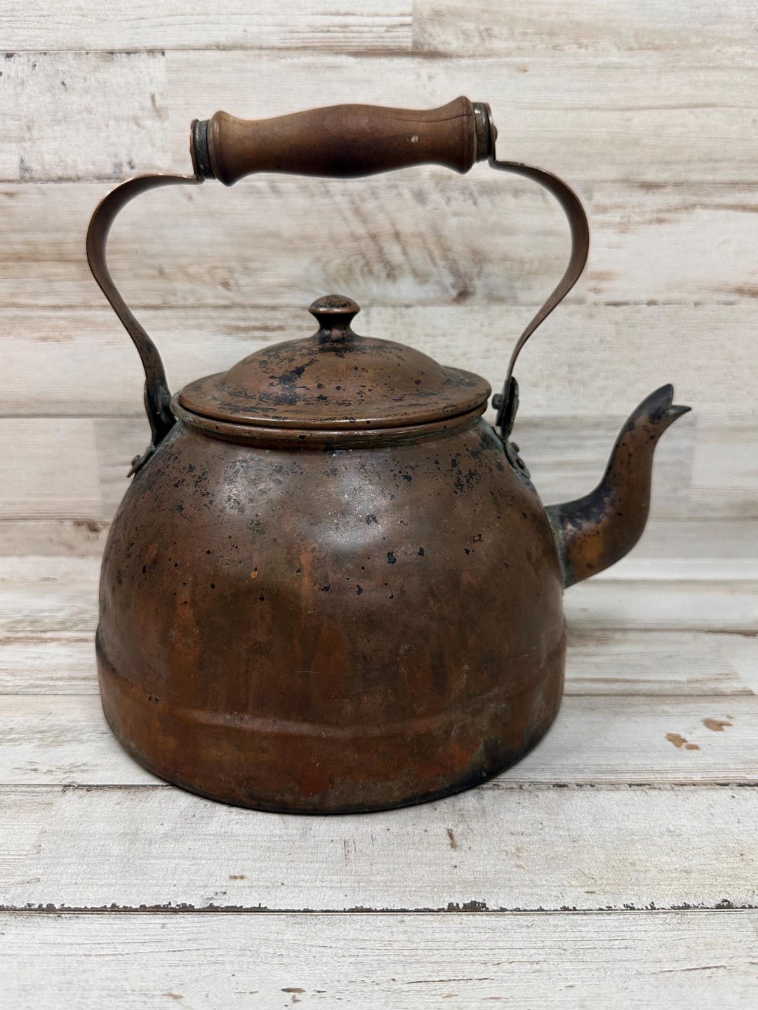 Douro Copper Tea Kettle Pot Distressed Rustic Display Decor Patina ...