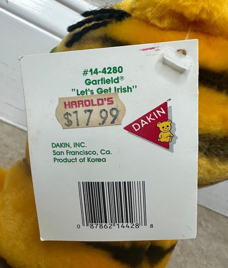 Vintage Garfield 1981 Dakin Plush Toy Irish Harold's W/ Tags & Price ...