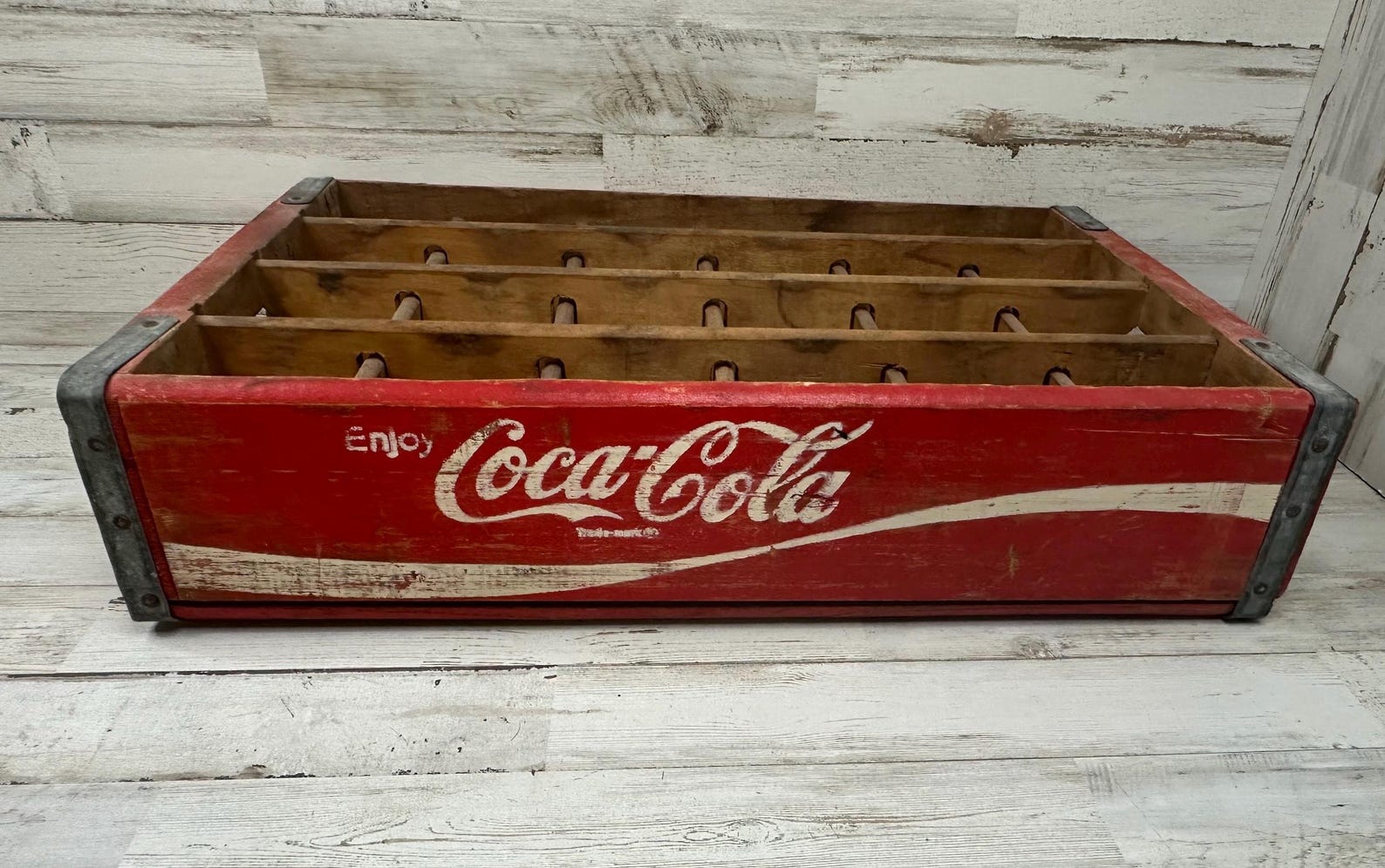 Coca Cola Vintage Wooden Box Crate 24 Bottle Soda Classic Red and White ...