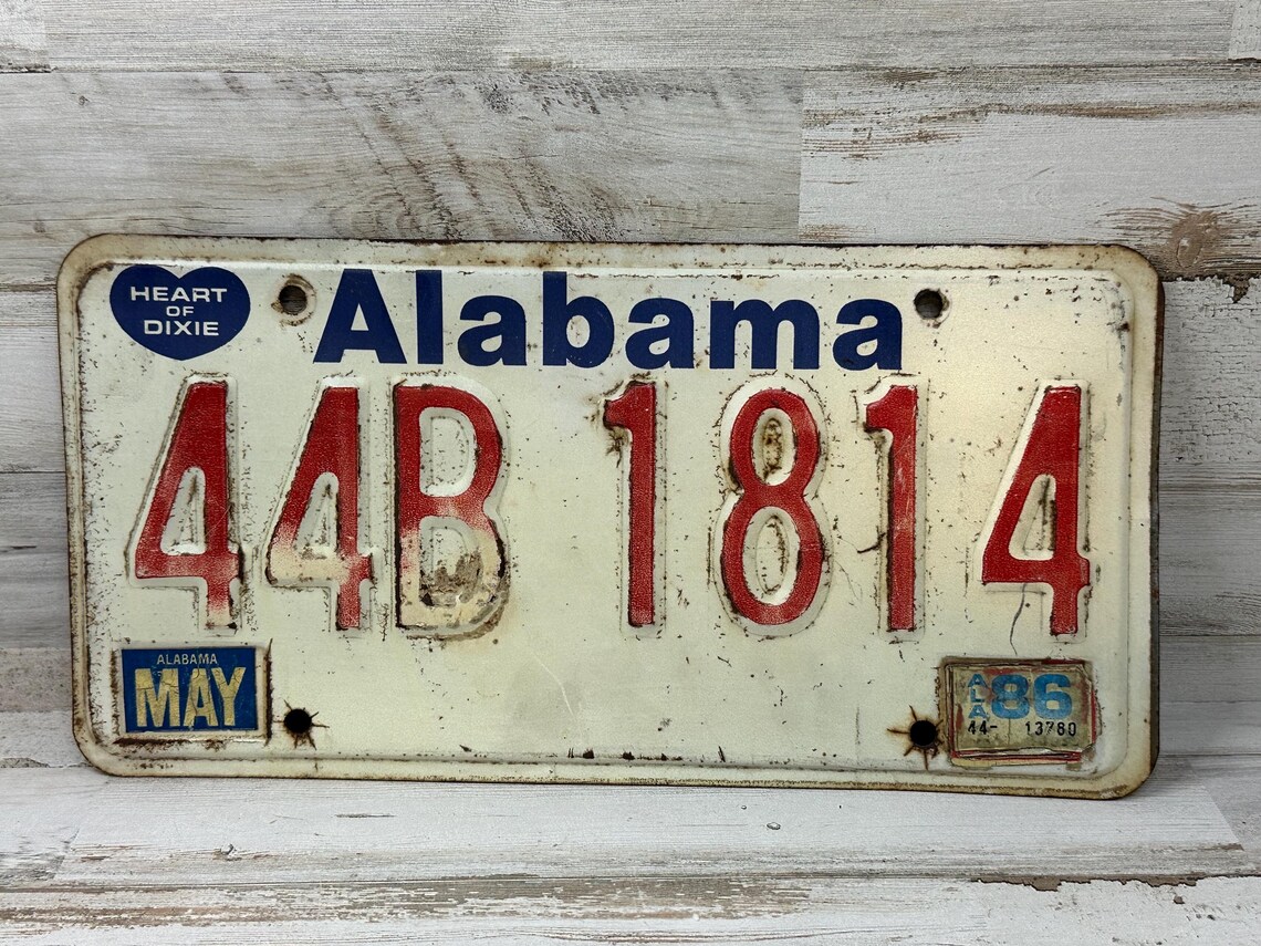 Vintage Rustic 1986 Alabama Heart of Dixie License Plate 44B 1814 ...