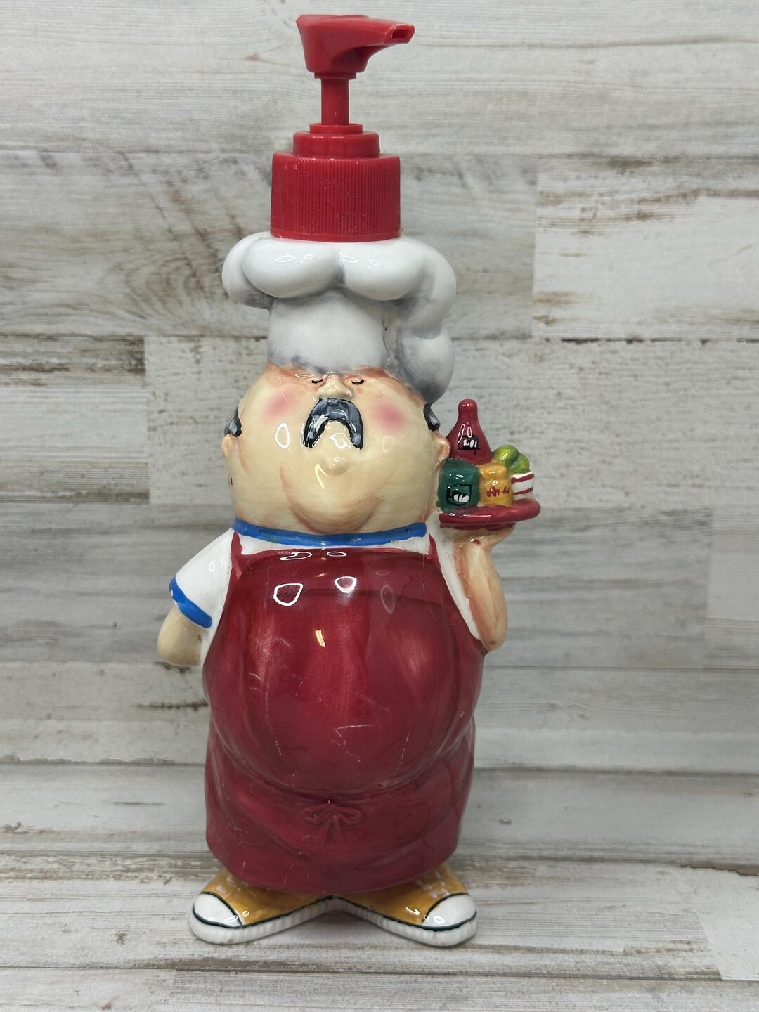 Fat Chef Happy Chef Soap / Condiment Dispenser Red Apron Pump Top 10 ...