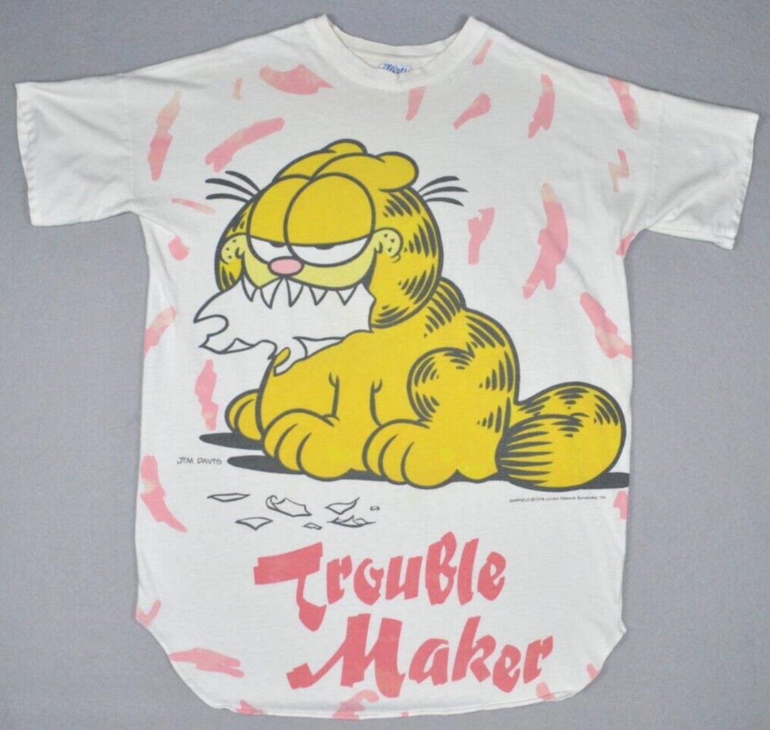 Vintage 1978 Garfield the Cat Jim Davis Trouble Maker AOP Large Single ...