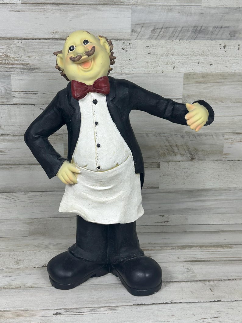 Vintage Waiter Butler Server Statue Figurine Utensil Holder Black Suit ...