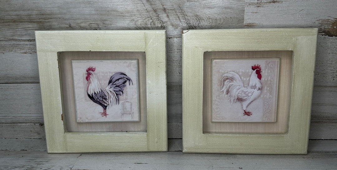 Lot of Two Rooster Frame Tiles Hang Wall Farm House 6"x 6" - Etsy