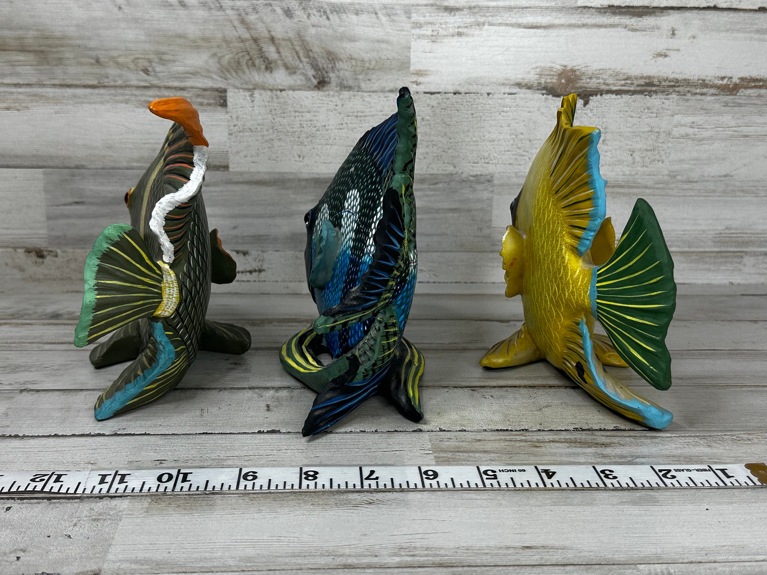 Set of 3 Coral Fish Wood Carved Land & Sea Collectibles Nature Series ...