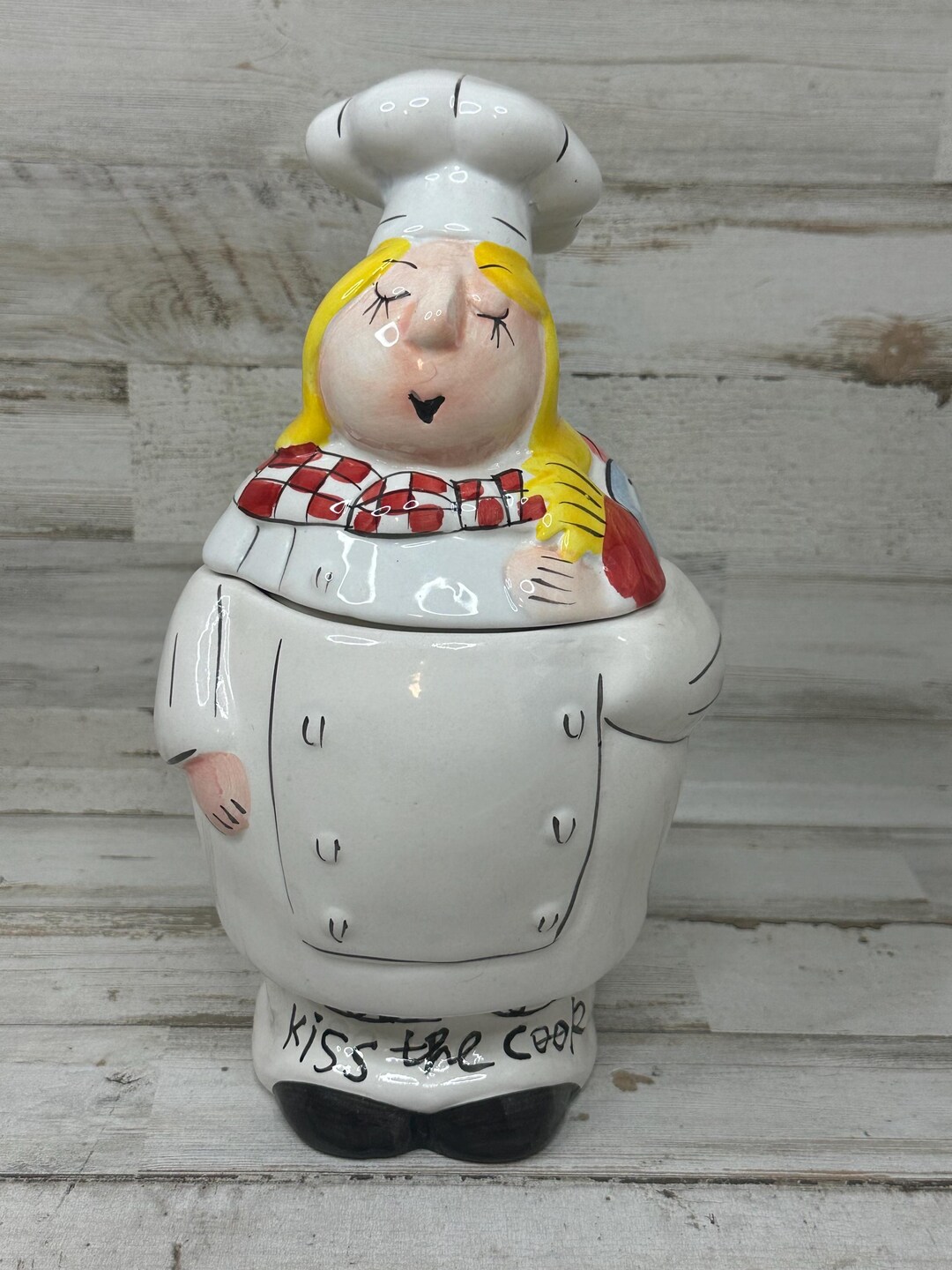 Fat / Happy Chef Kiss the Cook Cookie Small Sugar Flour Jar Canister 9 ...