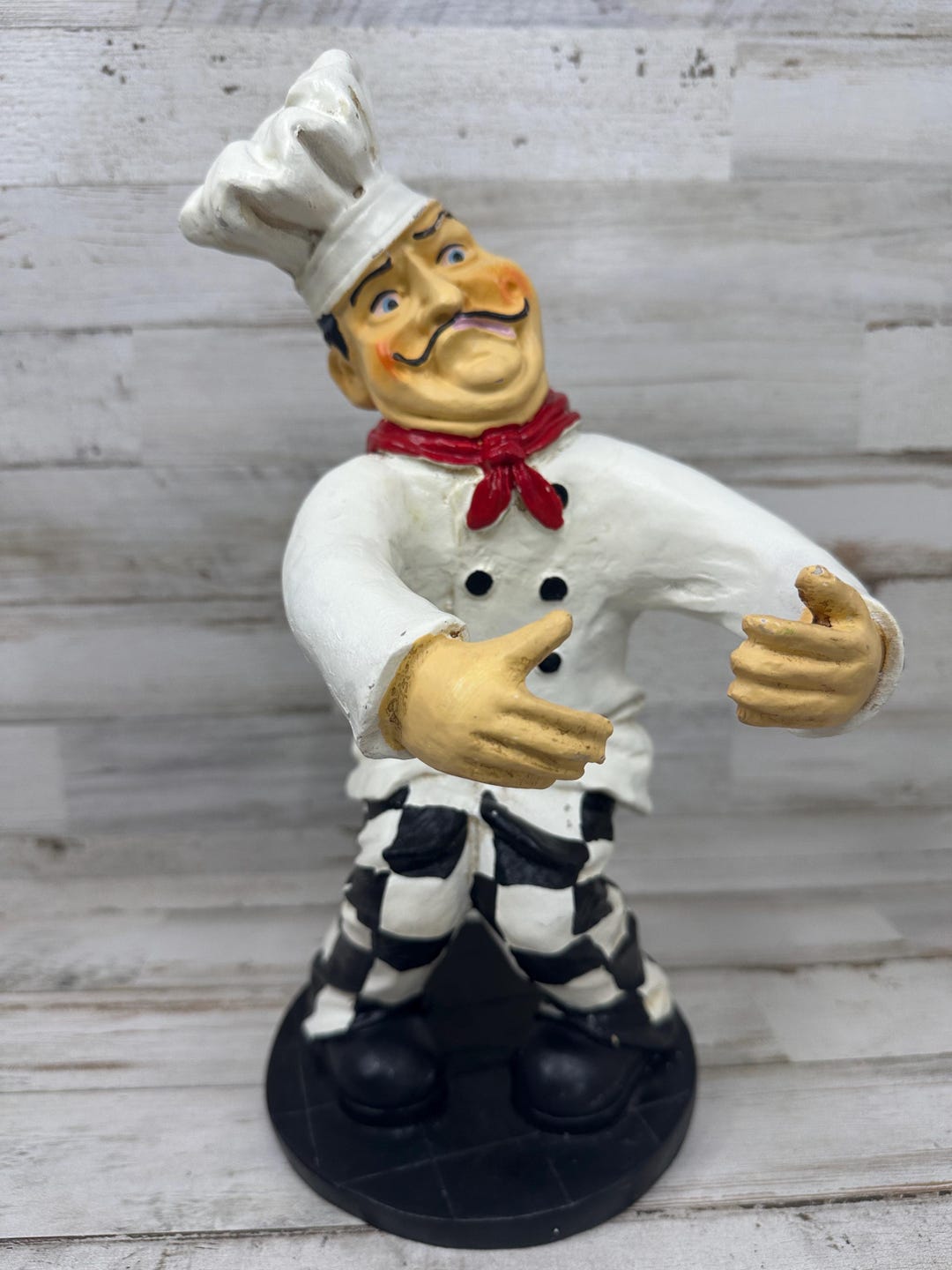 Fat Chef / Happy Chef Wine Bottle Utensil Holder Figurine Checkered ...