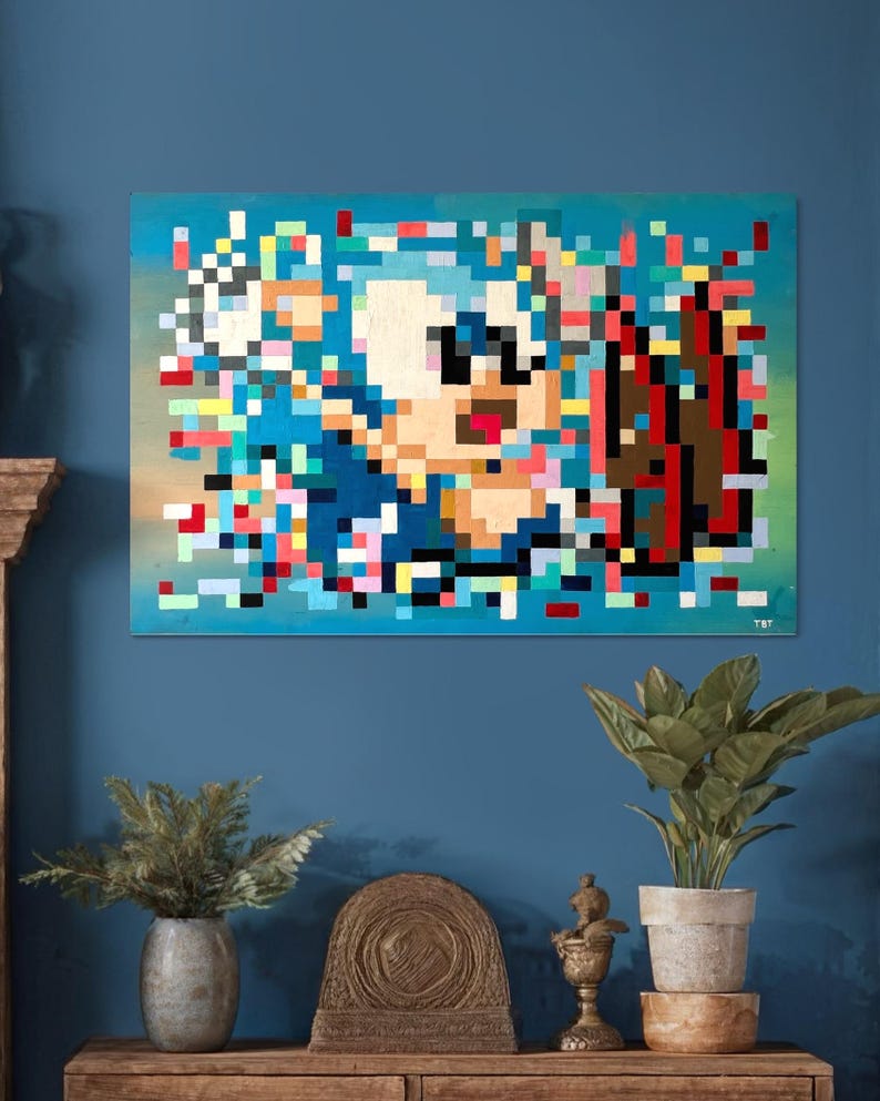 Sonic the Hedgehog (original Acrylic Pixel Painting) “waa!” - Retro ...