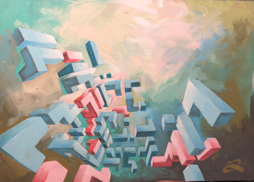 Original Acrylic Artwork "pixel Pileup" - Pixels / Retro / Gamer ...