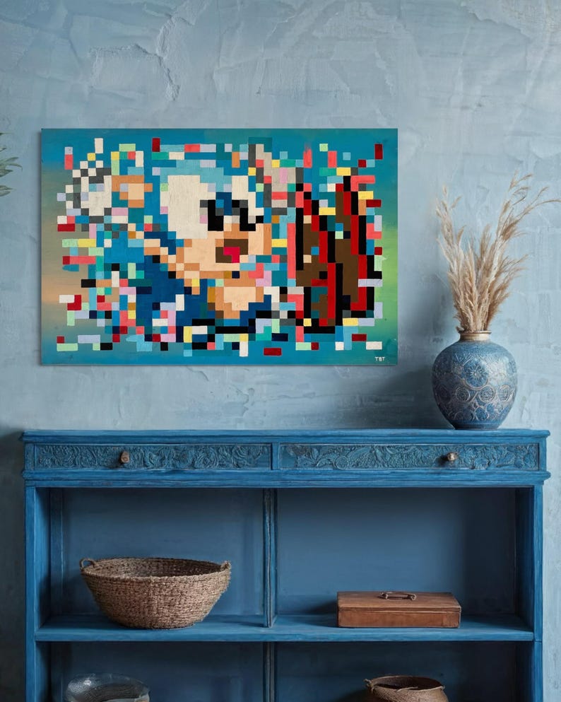 Sonic the Hedgehog (original Acrylic Pixel Painting) “waa!” - Retro ...