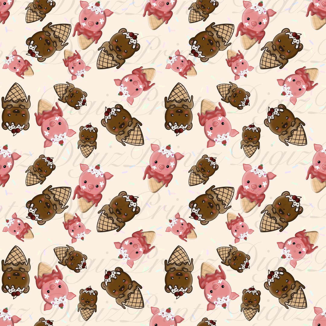 Kawaii Ice Cream Cuties 12x12 Seamless Pattern PNG File - Etsy