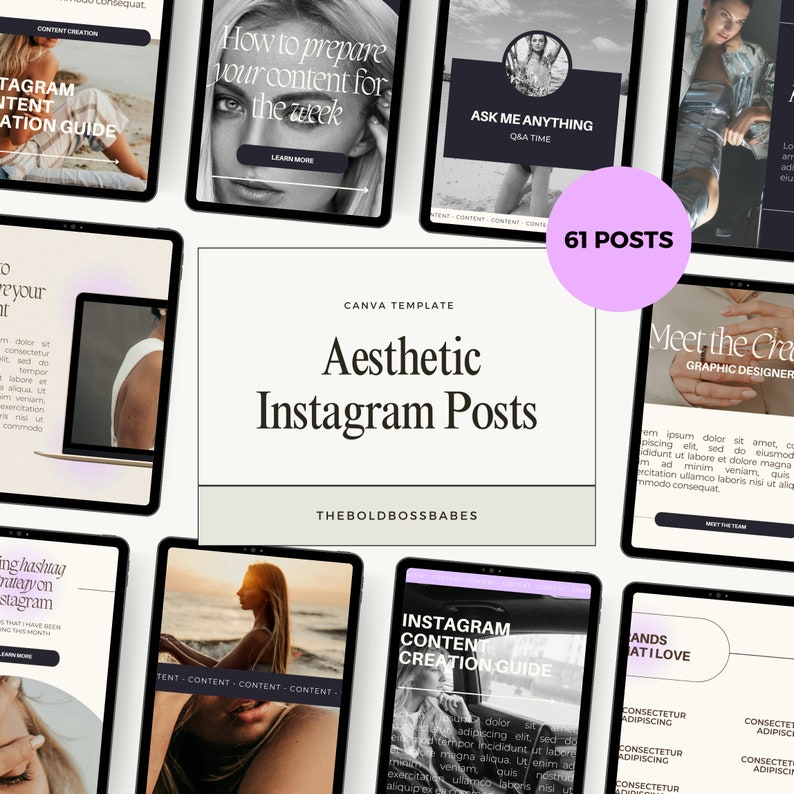 Aesthetic Instagram Post Template, Content Creator (canva, 61 Posts ...