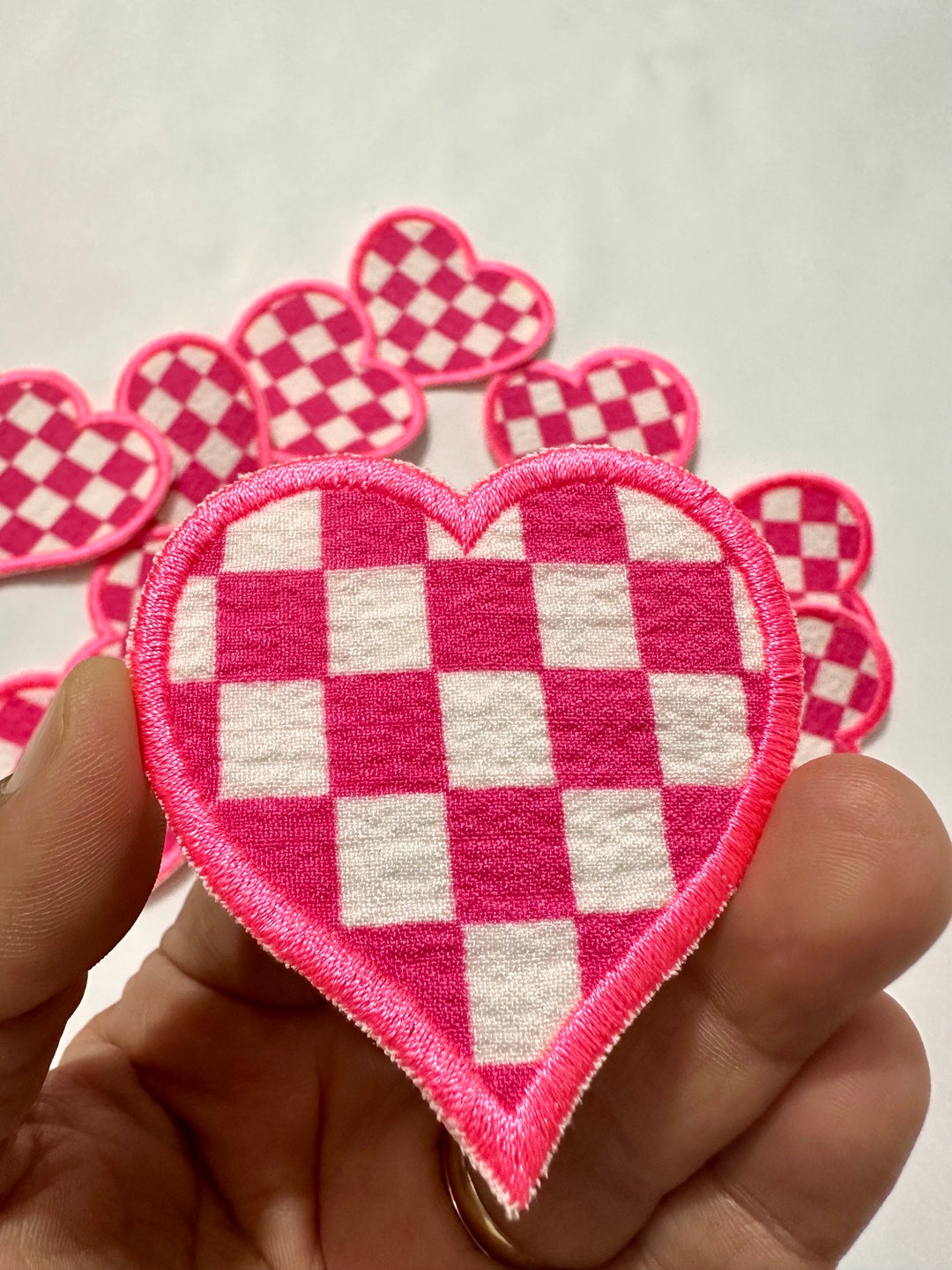 Black or Pink Checkered Heart Iron on Patch, Trucker Hat Patch, Concho ...