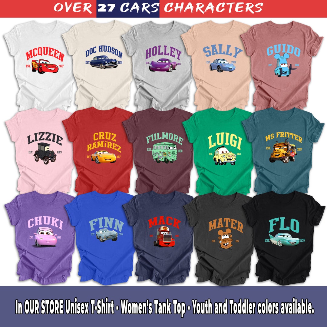 Disney Cars Character Shirt, Mcqueen, Sally, Mack, Mater, Guido ...