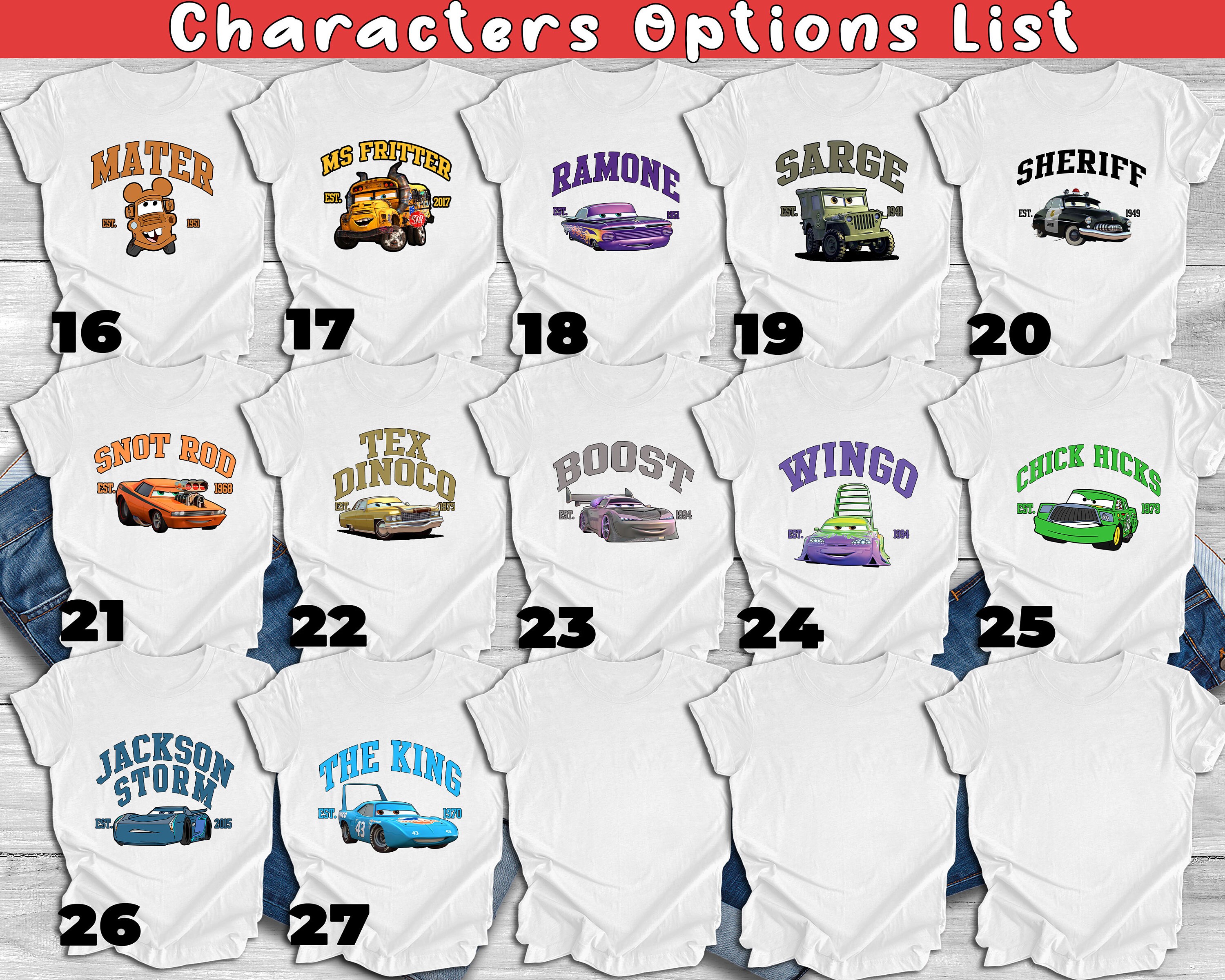 Disney Cars Character Shirt, Mcqueen, Sally, Mack, Mater, Guido ...