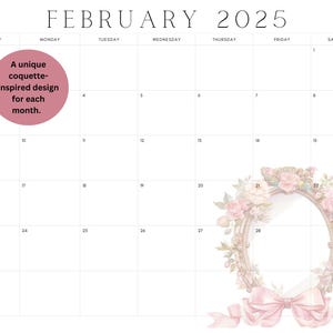 Calendario mensual imprimible de 2025 con temática coqueta: diseño ...