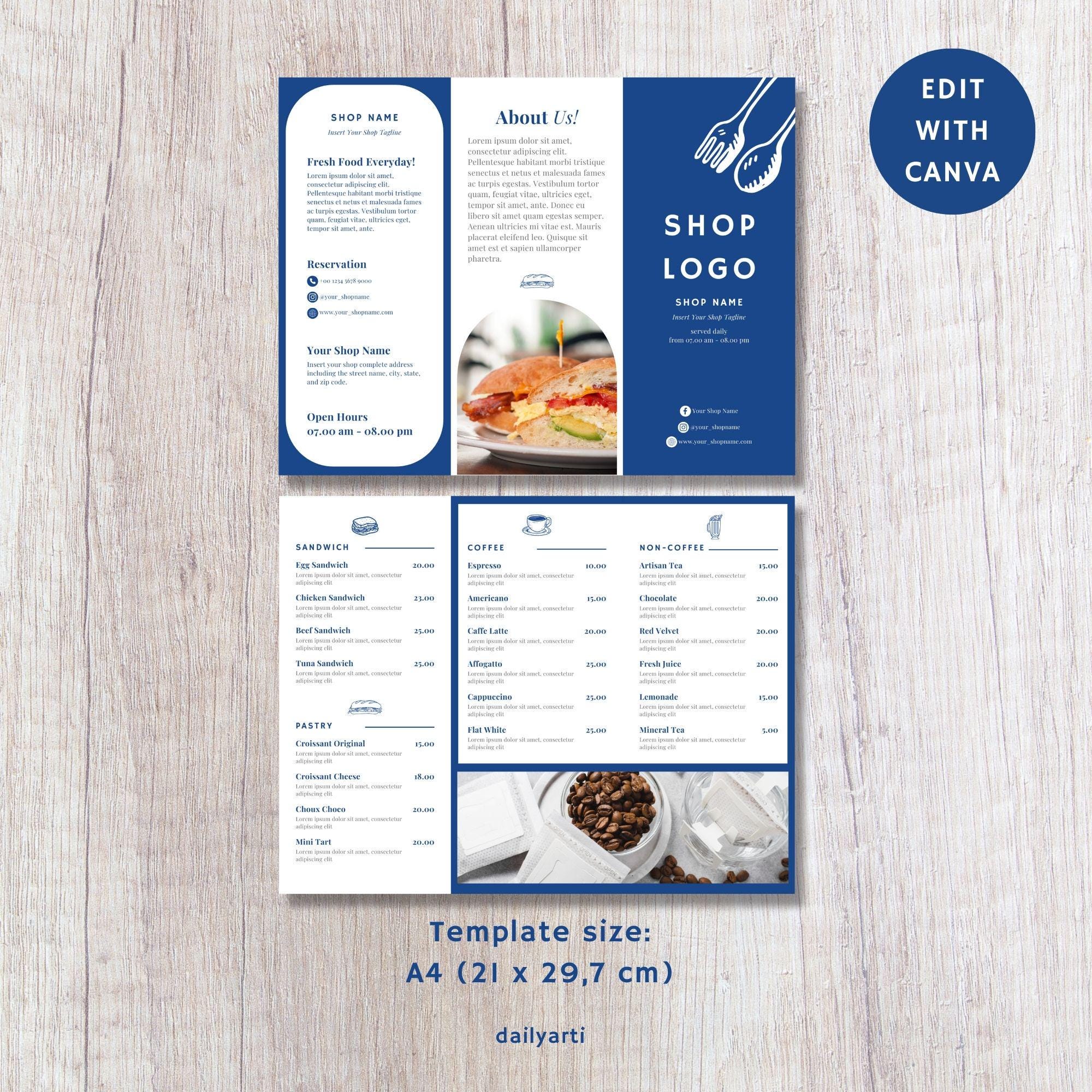 Trifold Brochure Blue Template Printable Canva, Minimalist Blue, Small ...