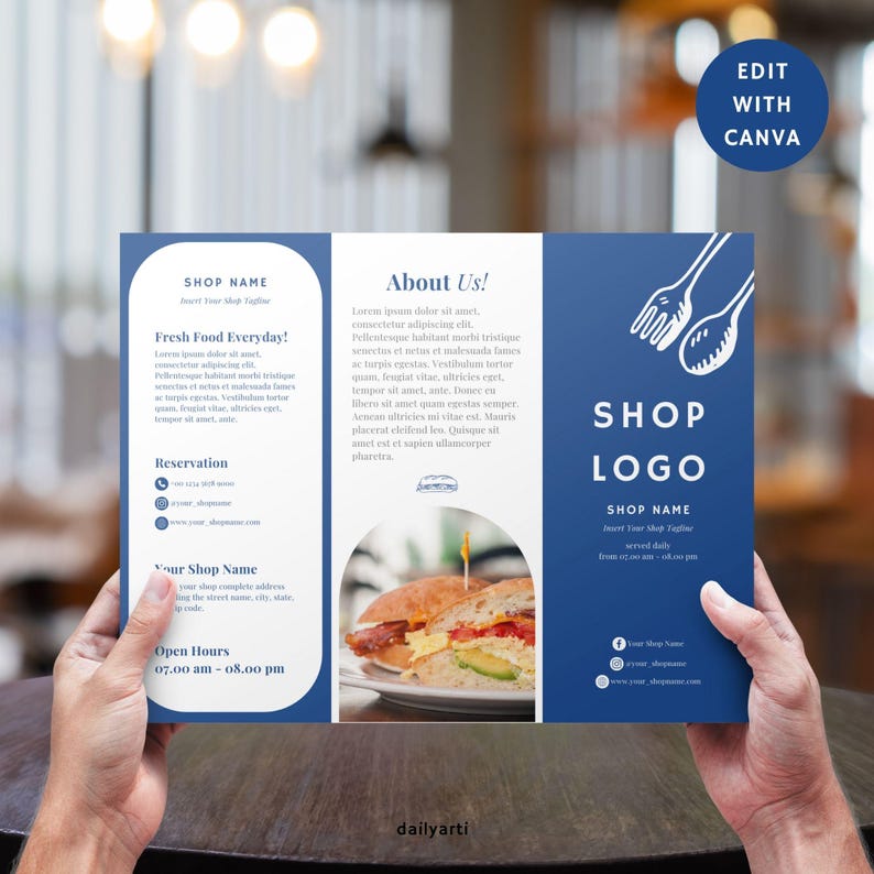 Trifold Brochure Blue Template Printable Canva, Minimalist Blue, Small ...