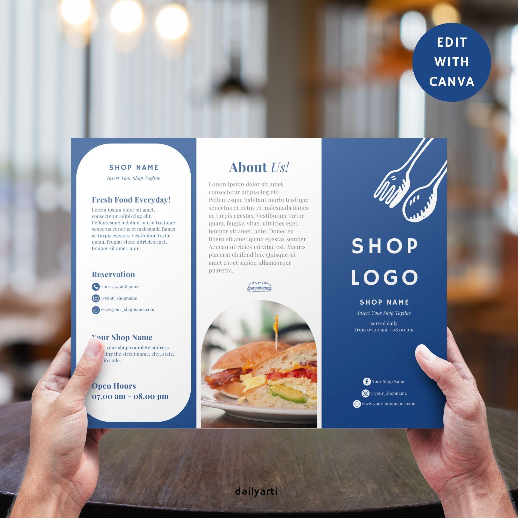 Trifold Brochure Blue Template Printable Canva, Minimalist Blue, Small ...