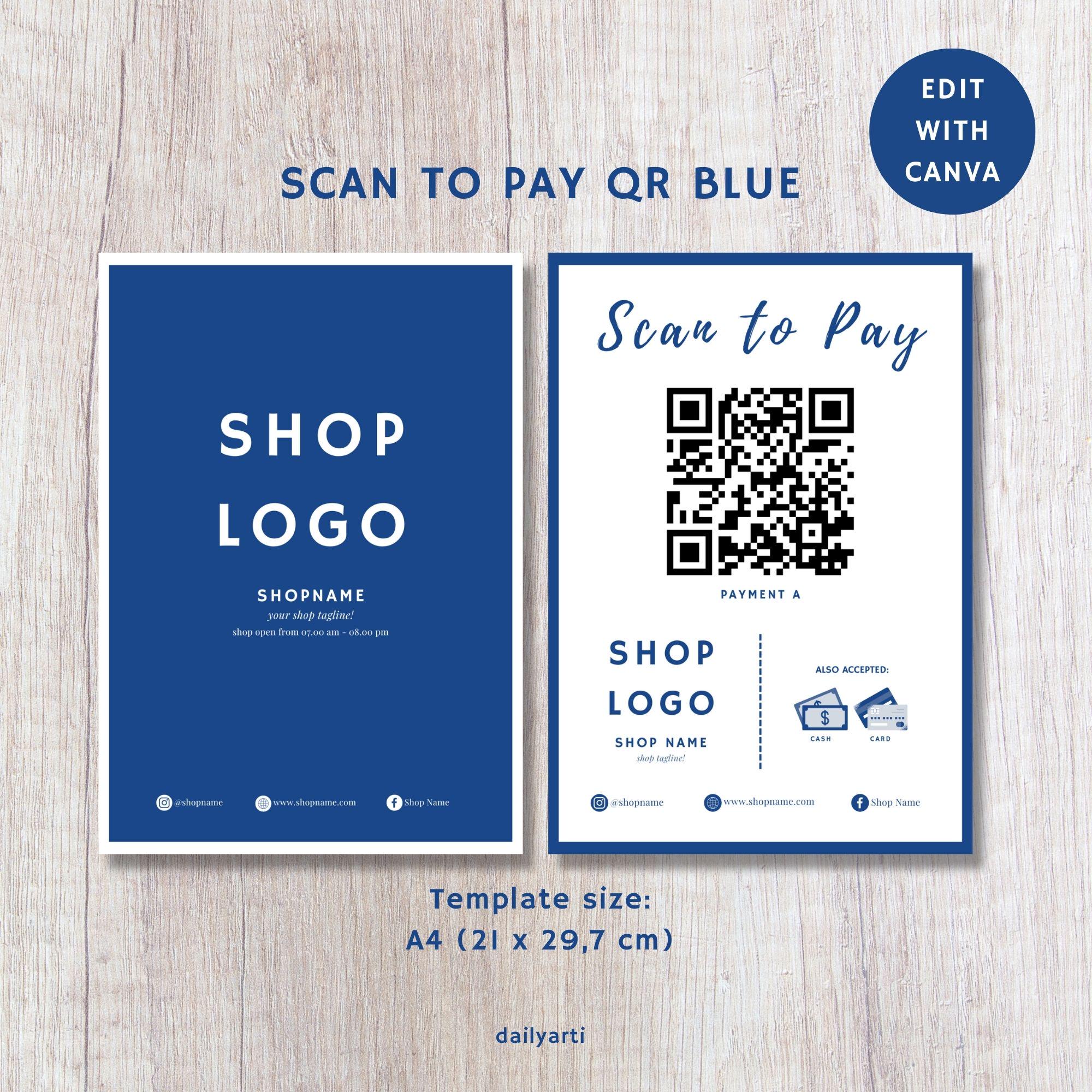 Scan to Pay QR Template Printable Canva, Minimalist Blue, Instant ...