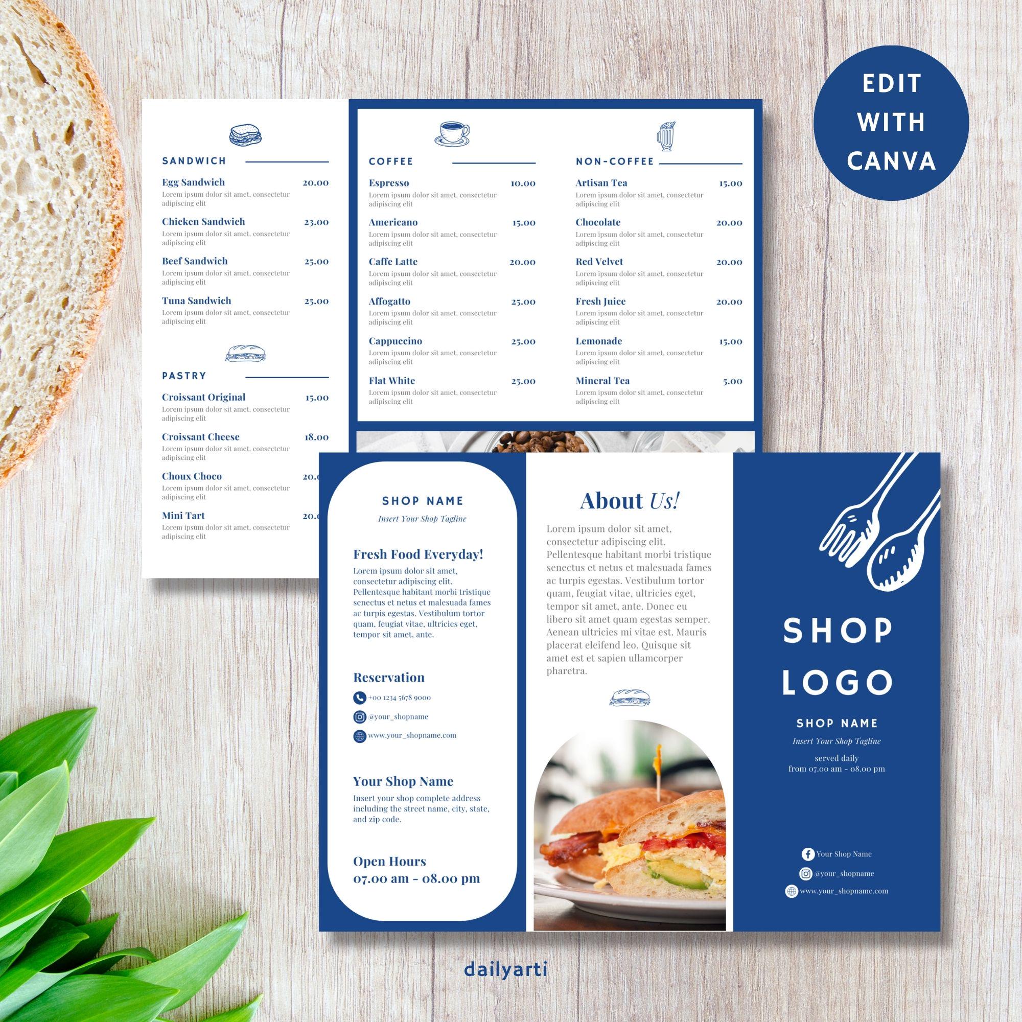Trifold Brochure Blue Template Printable Canva, Minimalist Blue, Small ...