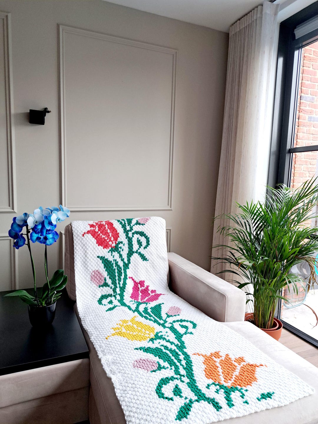 Handmade Crochet Throw, Plaid, Dutch Tulip Pattern, Living Room Decor ...