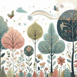 Whimsical Trees, Scrapbook Paper, Digital Download - Etsy