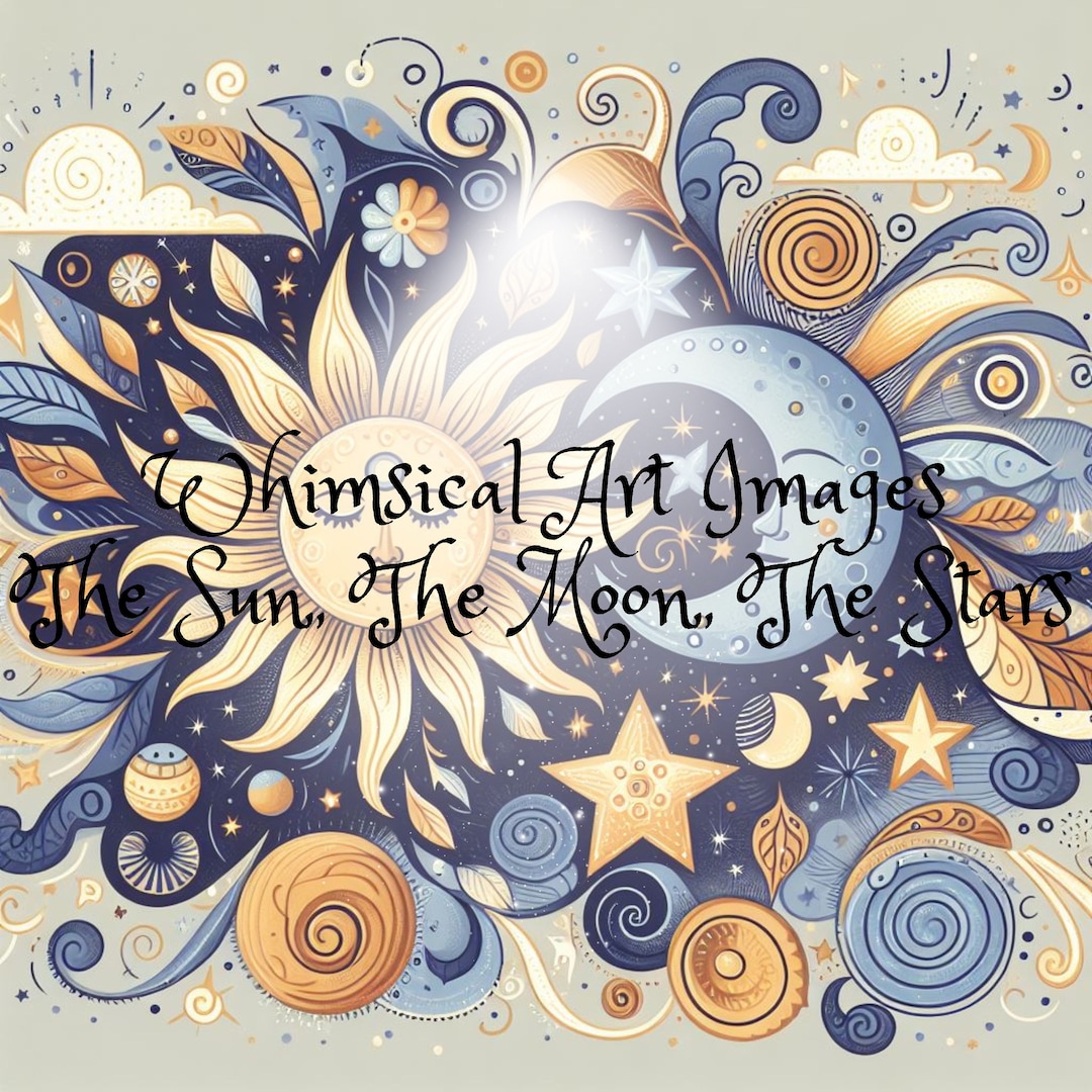 Whimsical Art of the Sun, the Moon and the Stars, Digital Downloadable ...
