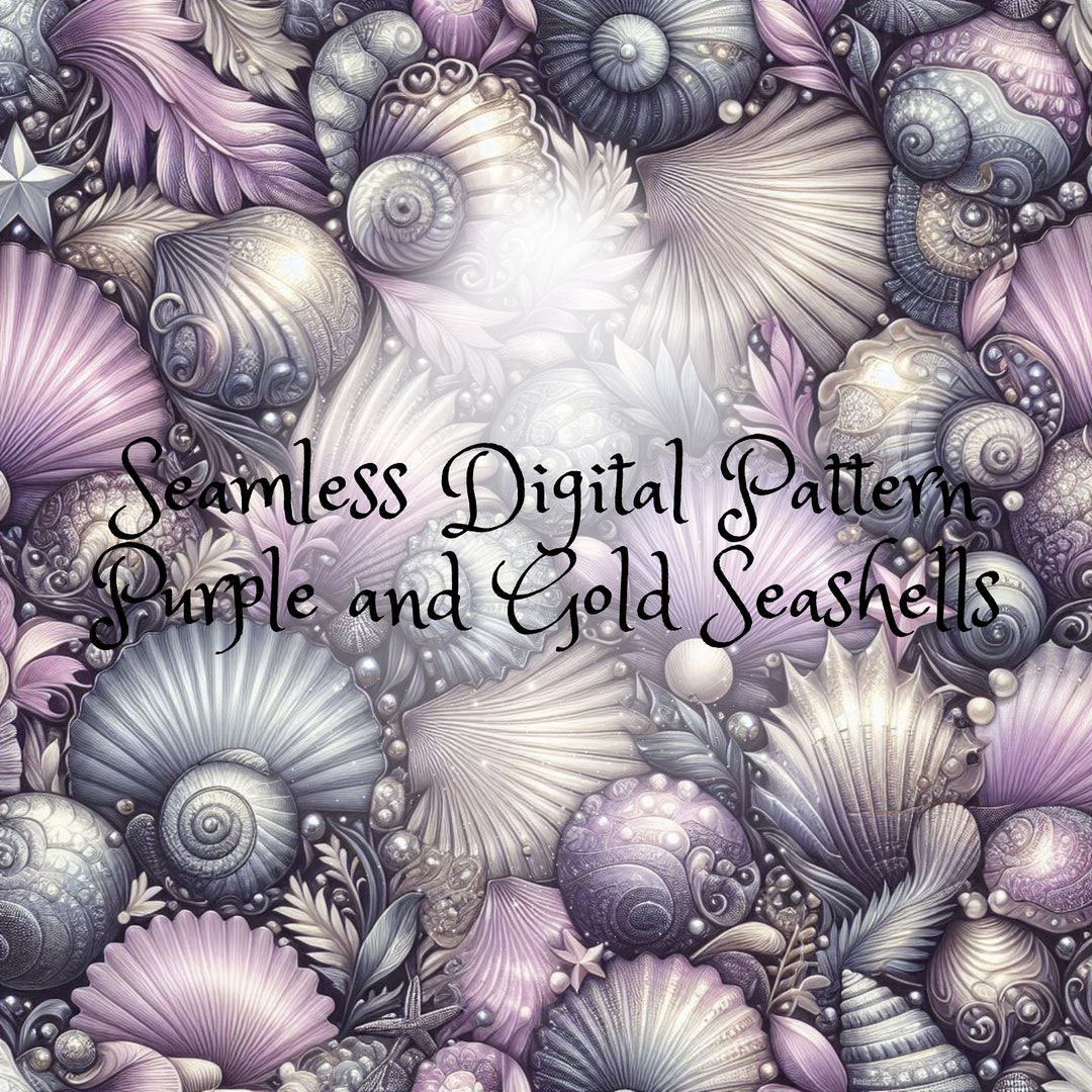 Sea Shells Digital Paper, Purple and Silver, Seamless Digital Pattern ...